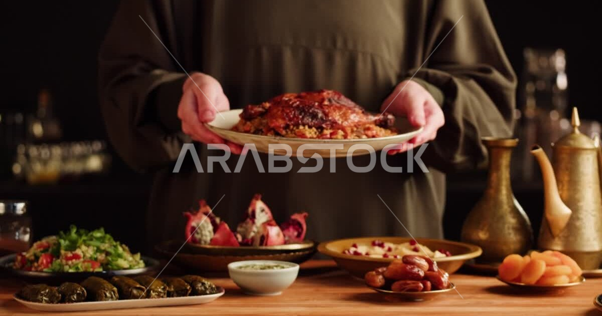 Delicious food recipes, close-up of a Saudi Arabian Gulf woman wearing ...