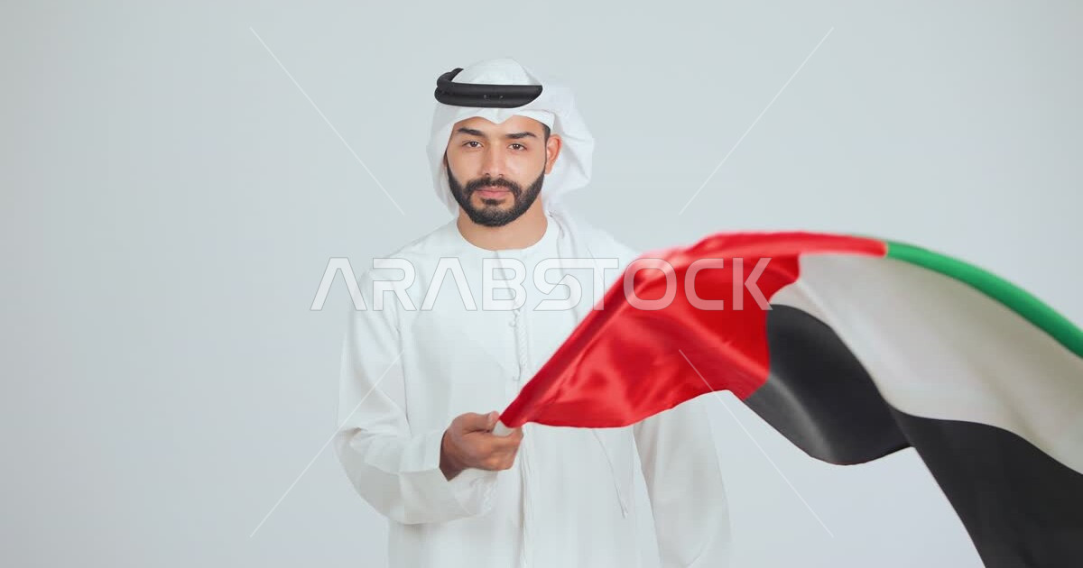 Commemorating the UAE National Day, an Emirati Gulf Arab man celebrates ...