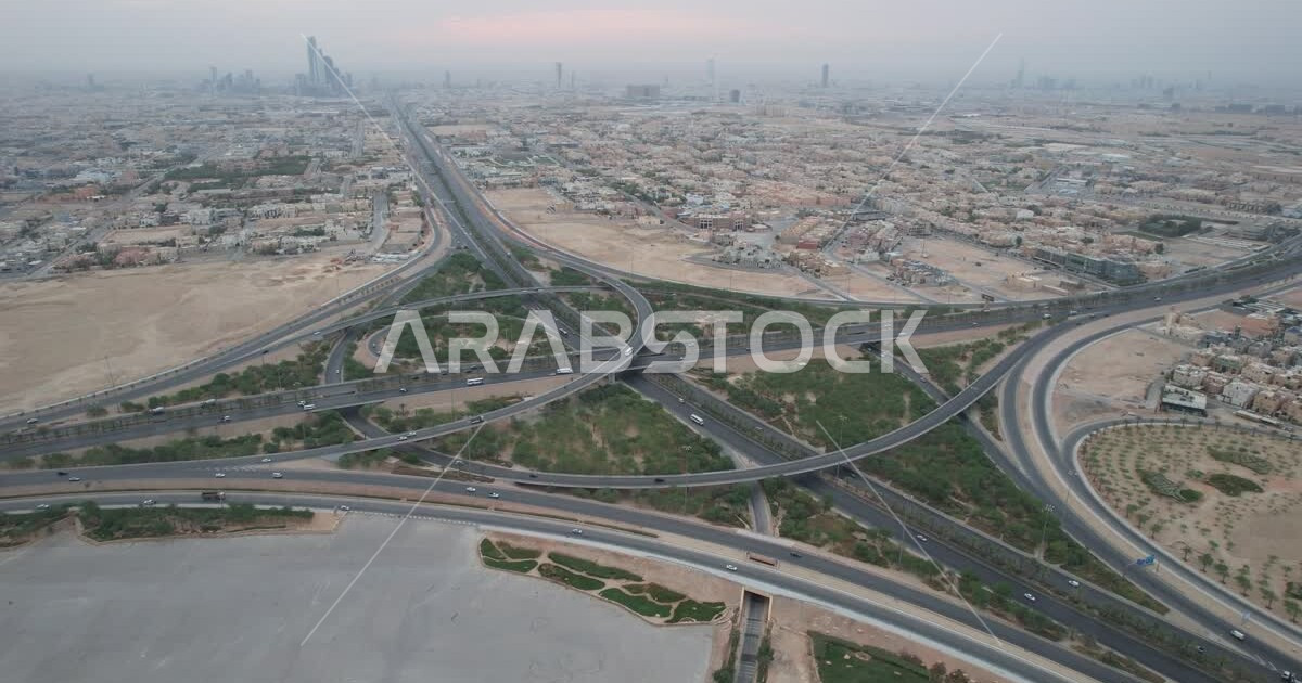 A view from above of the traffic of cars in Cairo Square on the highway ...