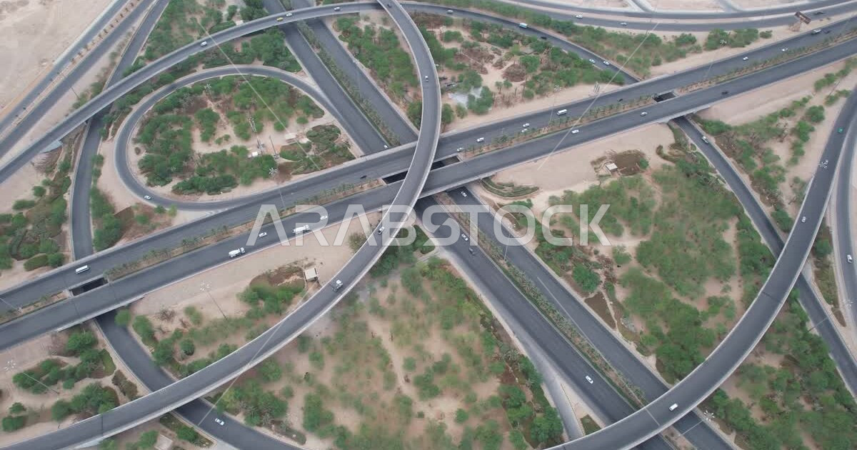 A view from above of the traffic of cars in Cairo Square on the highway ...