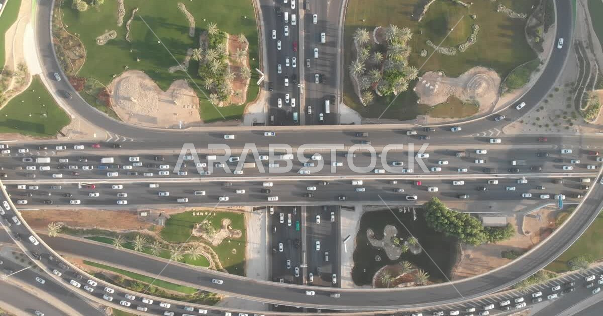 A view from above of the traffic of cars in Cairo Square on the highway ...