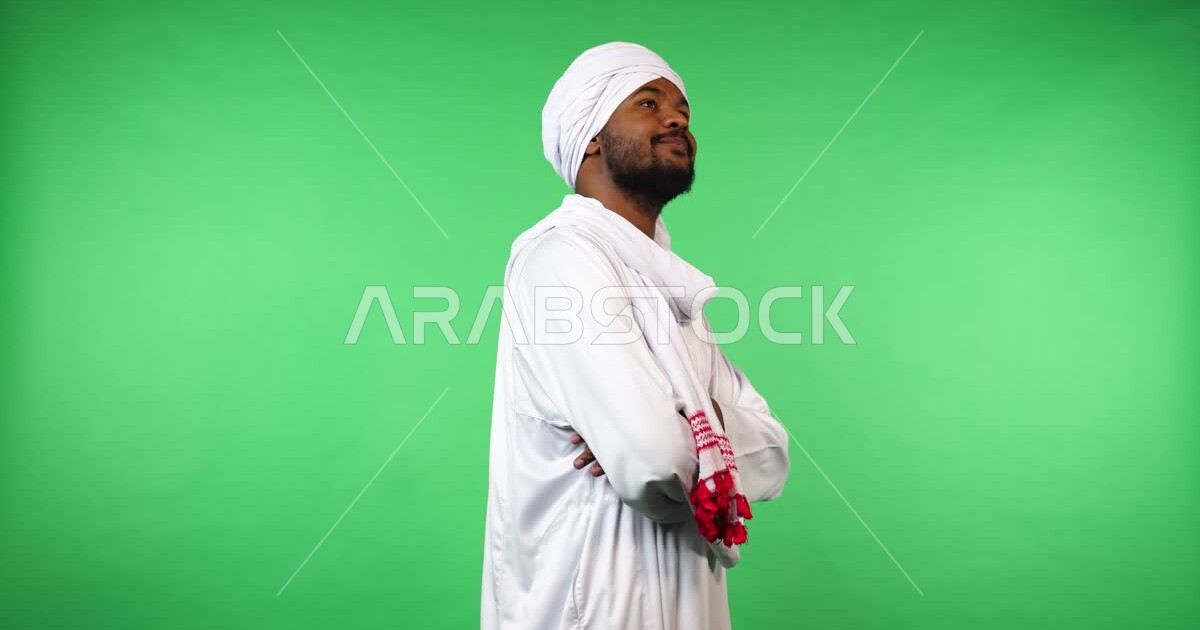 Croma close-up of a Sudanese Arab man doing a photo session, looking up ...