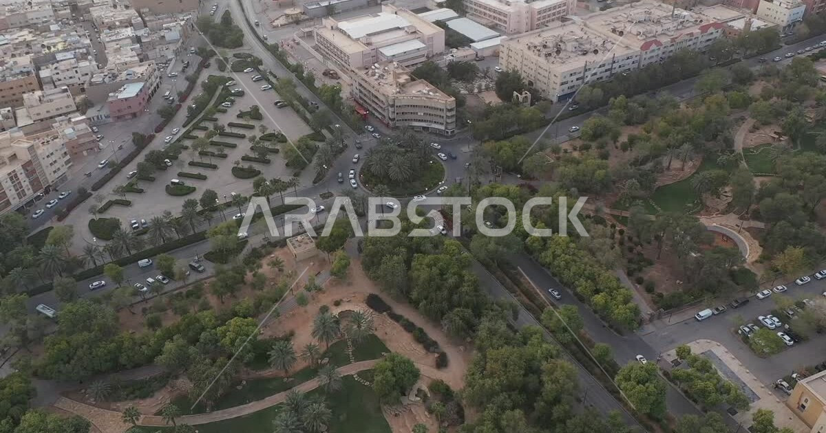 Aerial photography of a circular intersection in a roundabout in Riyadh ...
