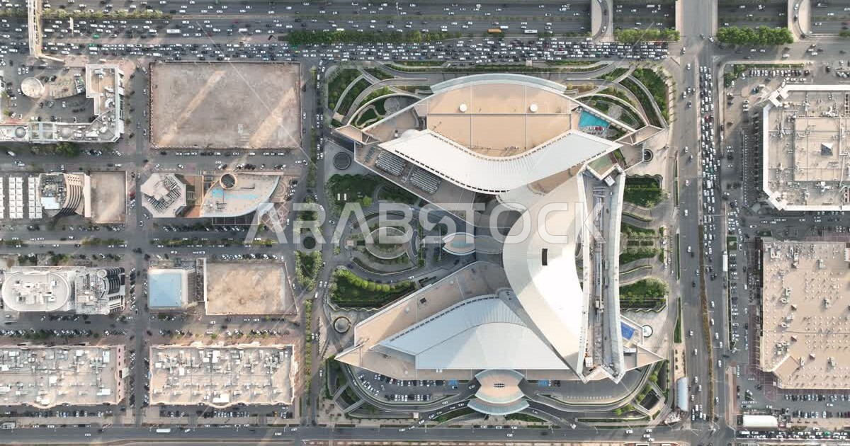 Aerial view of towers and skyscrapers around the Grand Mosque, Grand ...