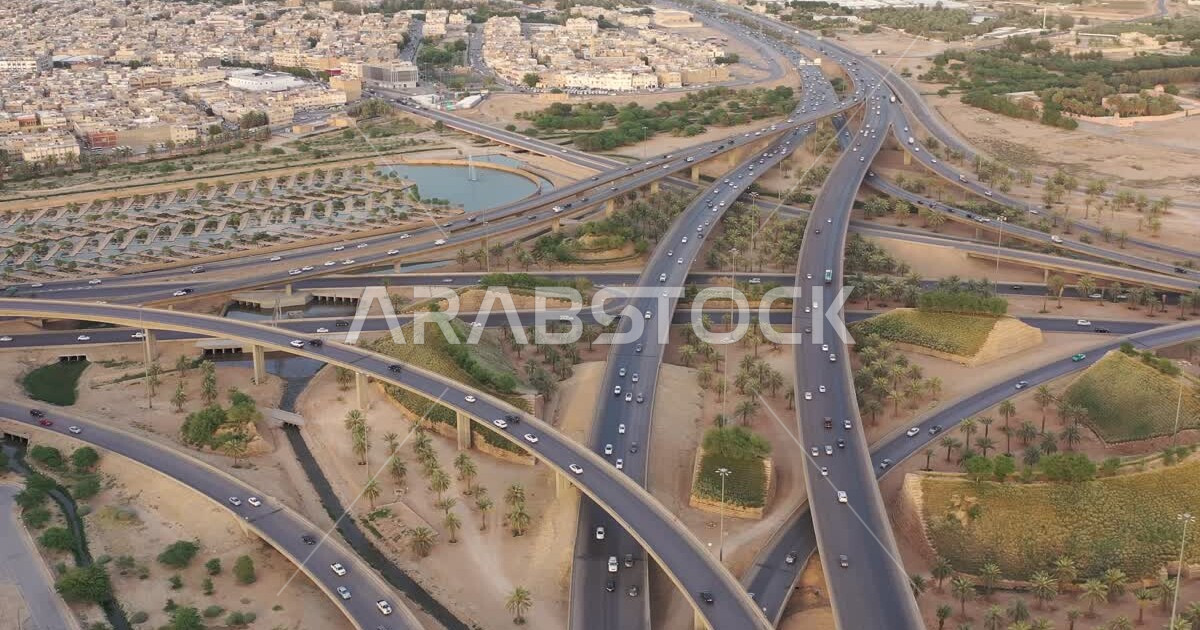 Aerial photography of the complex of bridges south of Riyadh ...