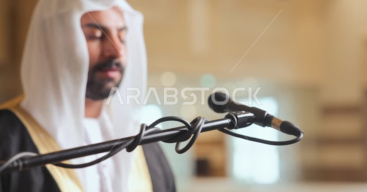 Leading the congregation of Muslims in the mosque, worship and drawing ...