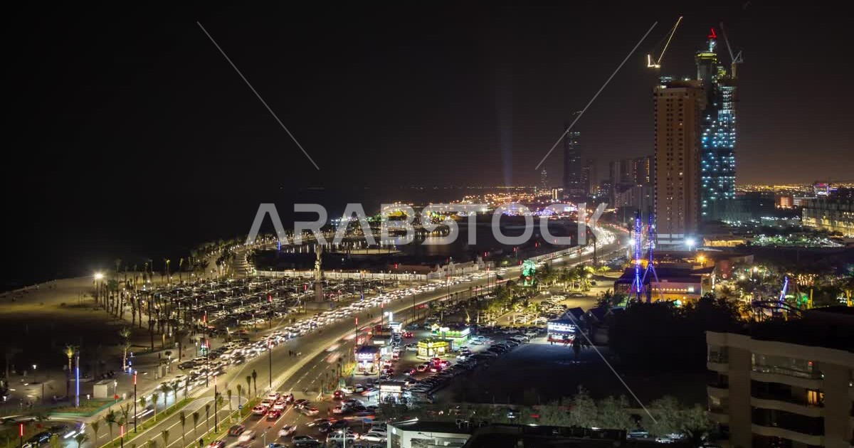 Time-lapse video of the Jeddah waterfront at night in Saudi Arabia ...