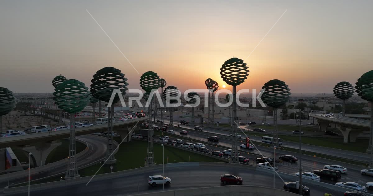 Arqa roundabout in Riyadh, aerial drone photography of green art ...