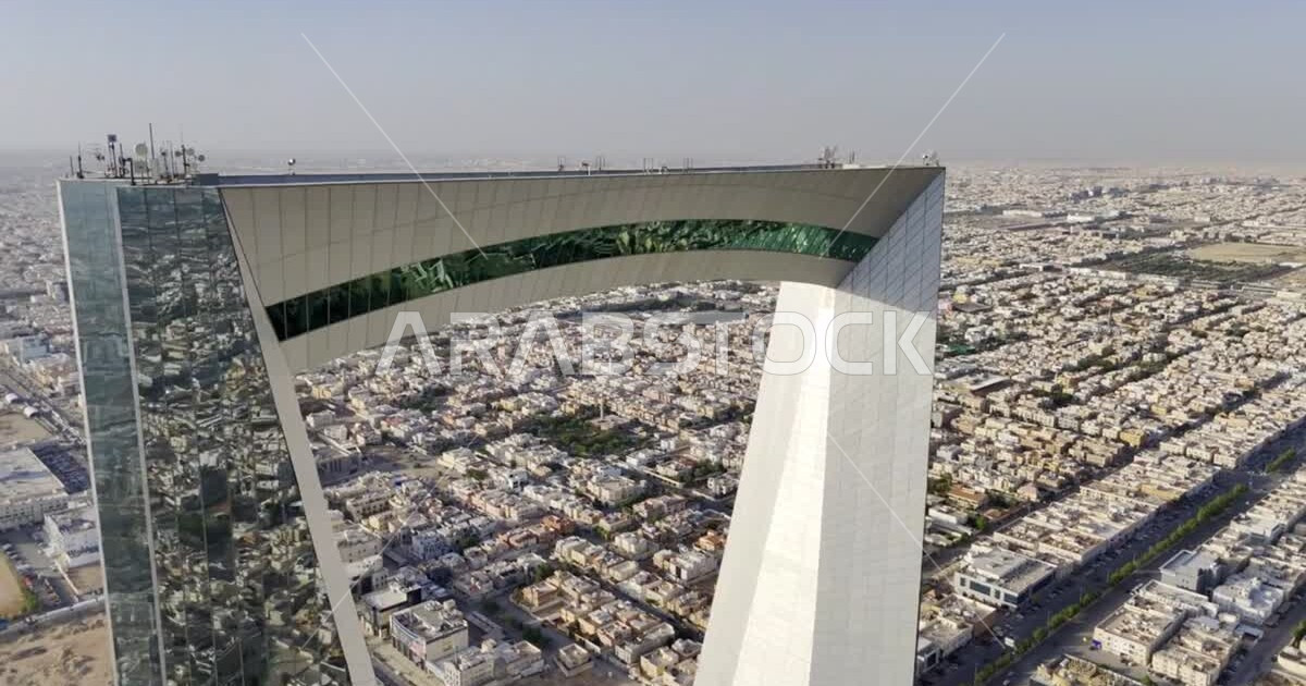 Modern architectural designs, famous landmarks, close-up drone shot of ...