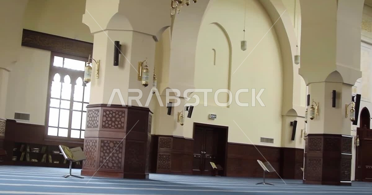 The interior view of mosque at Saudi Arabia on a day with tilt movement ...