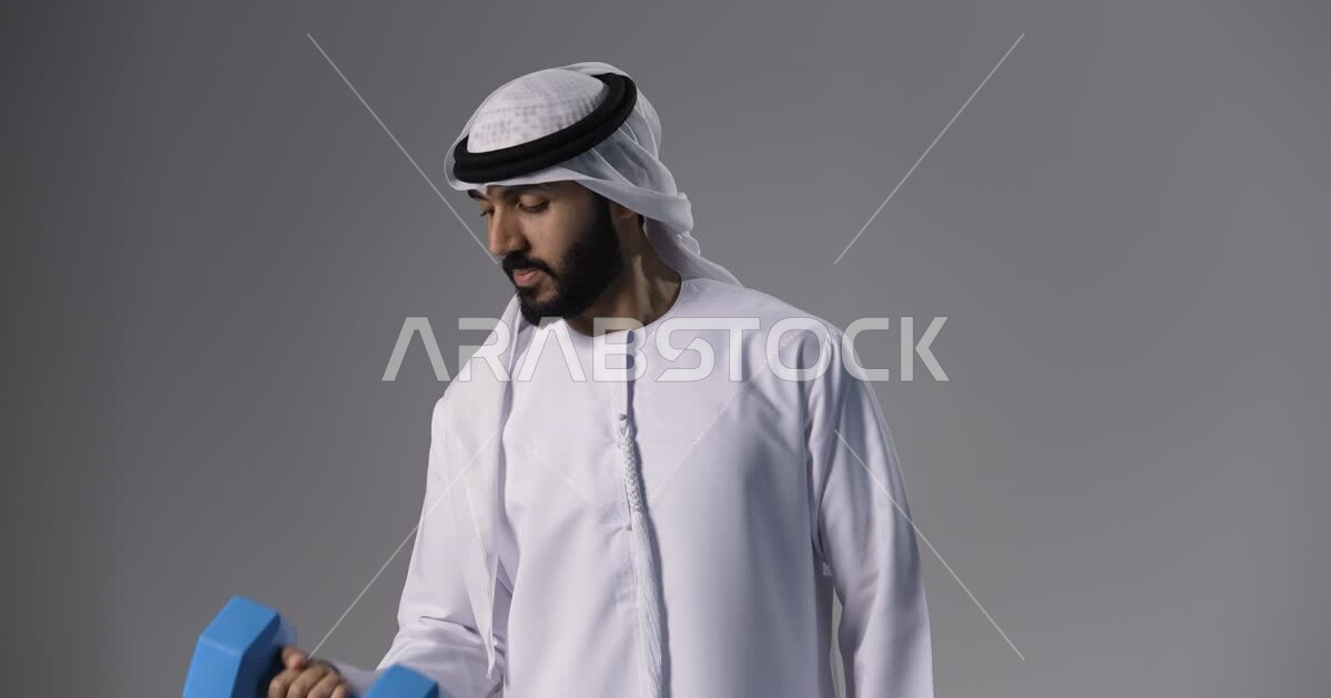 Physical activity to maintain health and fitness, close-up of an Arab ...