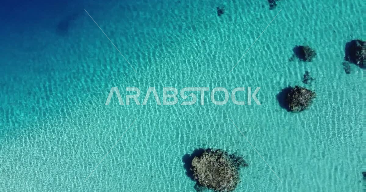 The seas of the Kingdom of Saudi Arabia, vertical aerial drone ...