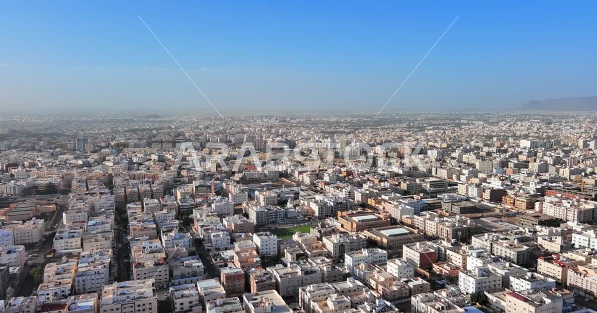 Aerial view of a famous city in the Arabian Peninsula, a bird's eye ...
