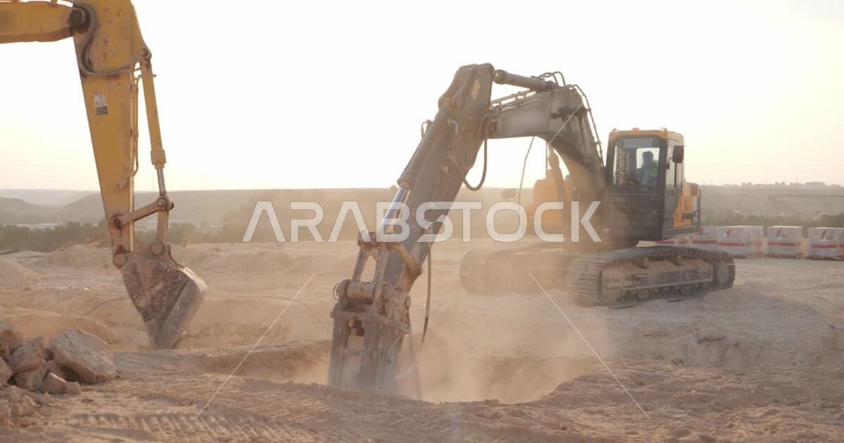 Heavy machinery and equipment, close-up of bulldozer lifting and ...