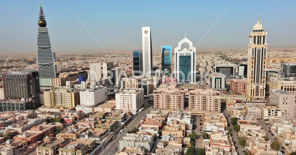 Aerial view of Riyadh, Saudi Arabia, modern city skyline, Al Olaya ...