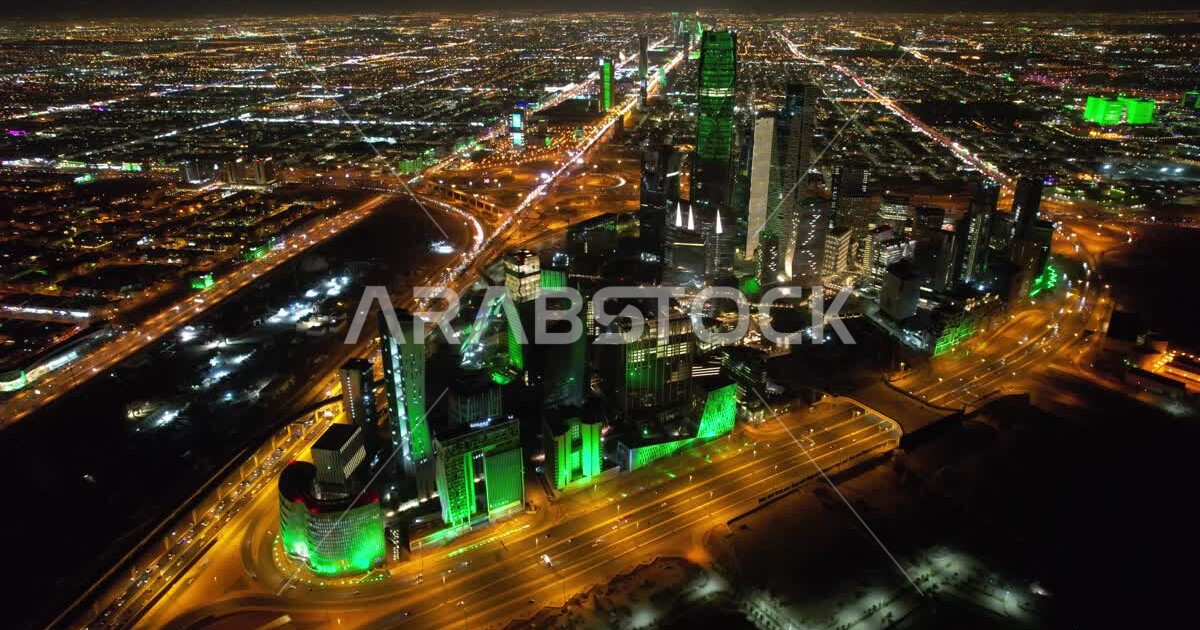 Night view of King Abdullah Financial District (CAFD) in Riyadh, Saudi ...