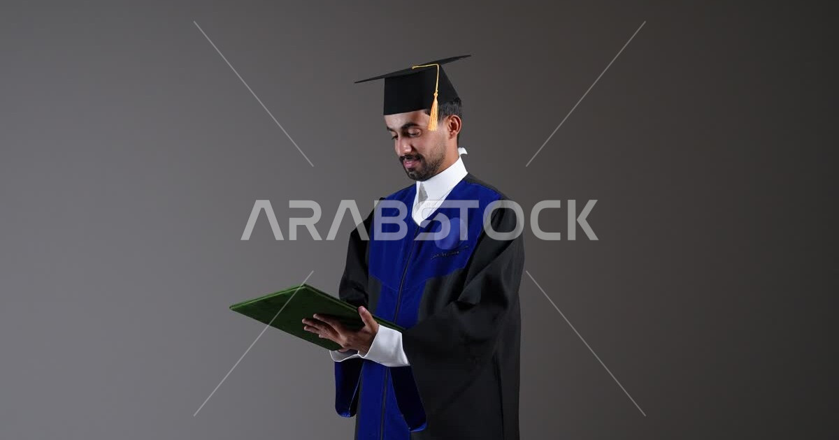 The concept of success, achieving goals, distinguished academic dress ...