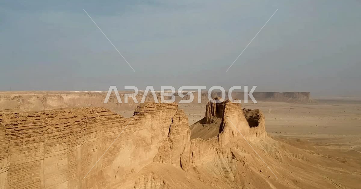 Desert nature and mountainous terrain in Saudi Arabia, aerial drone ...