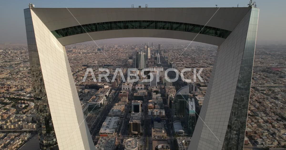 Drone photography of the Kingdom Tower in Riyadh, Saudi Arabia in ...