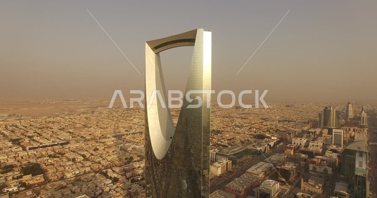 An overhead view of the Kingdom Tower in Riyadh, Saudi Arabia, the ...