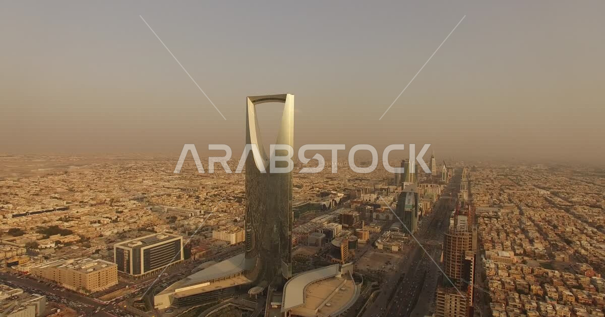 An overhead view of the Kingdom Tower in Riyadh, Saudi Arabia, the ...