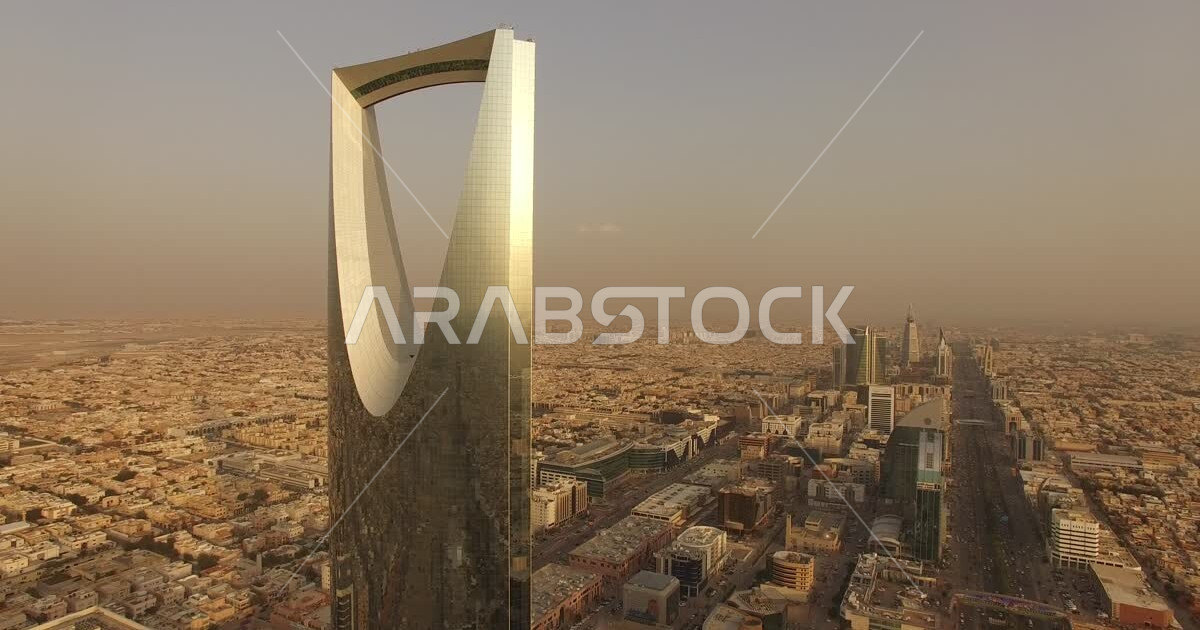 An overhead view of the Kingdom Tower in Riyadh, Saudi Arabia, the ...