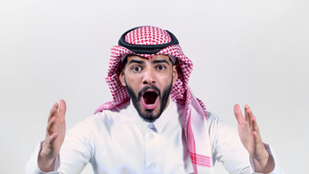 Portrait of a Saudi Arabian Gulf youth with gestures, facial ...