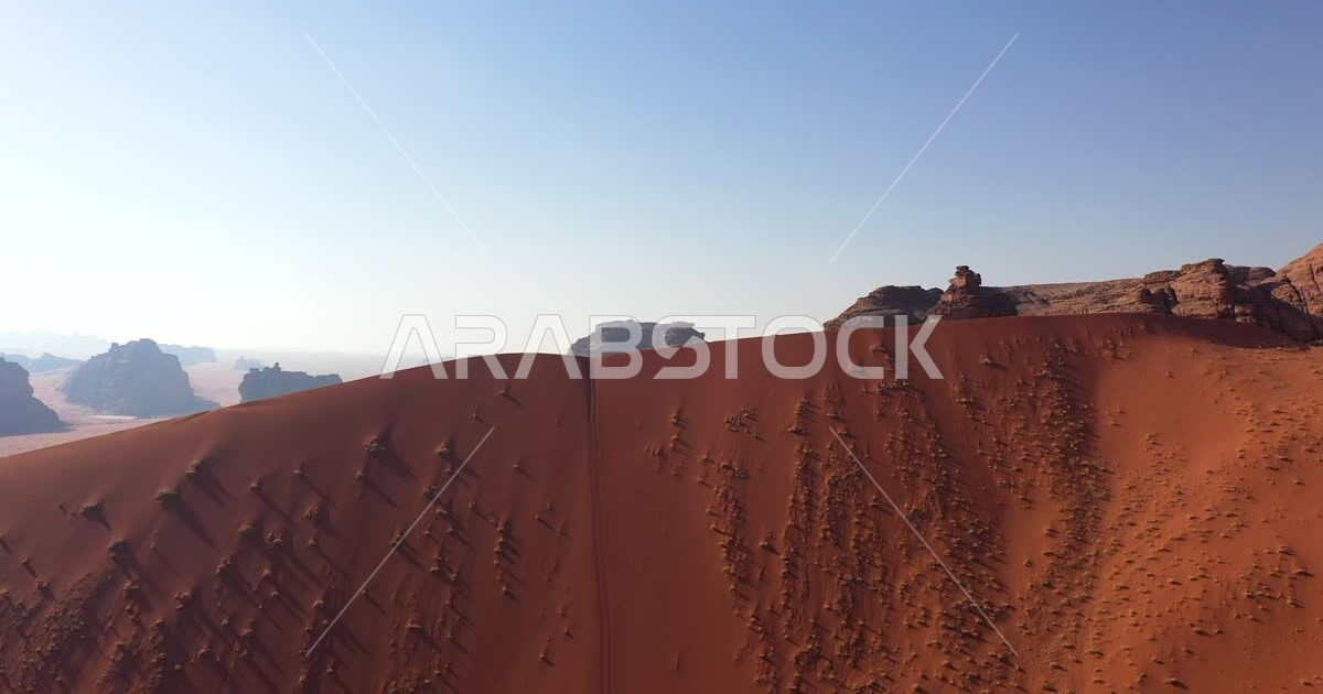 Drone photography of golden sands in the desert of the Bajdah Neom ...