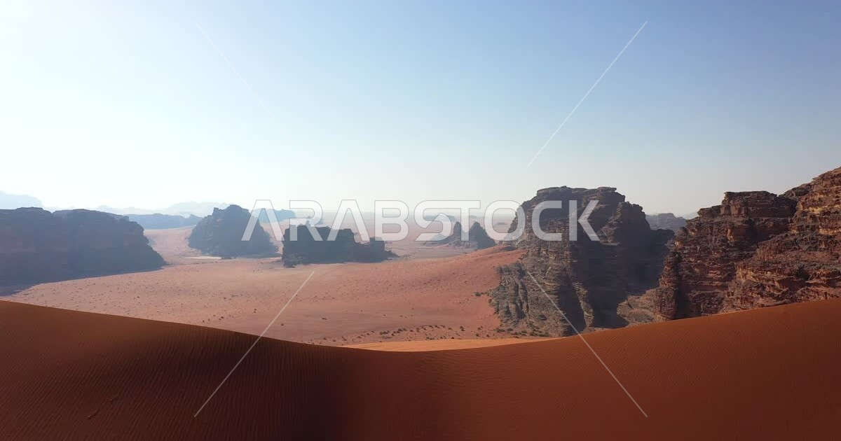 Drone photography of golden sands in the desert of the Bajdah Neom ...