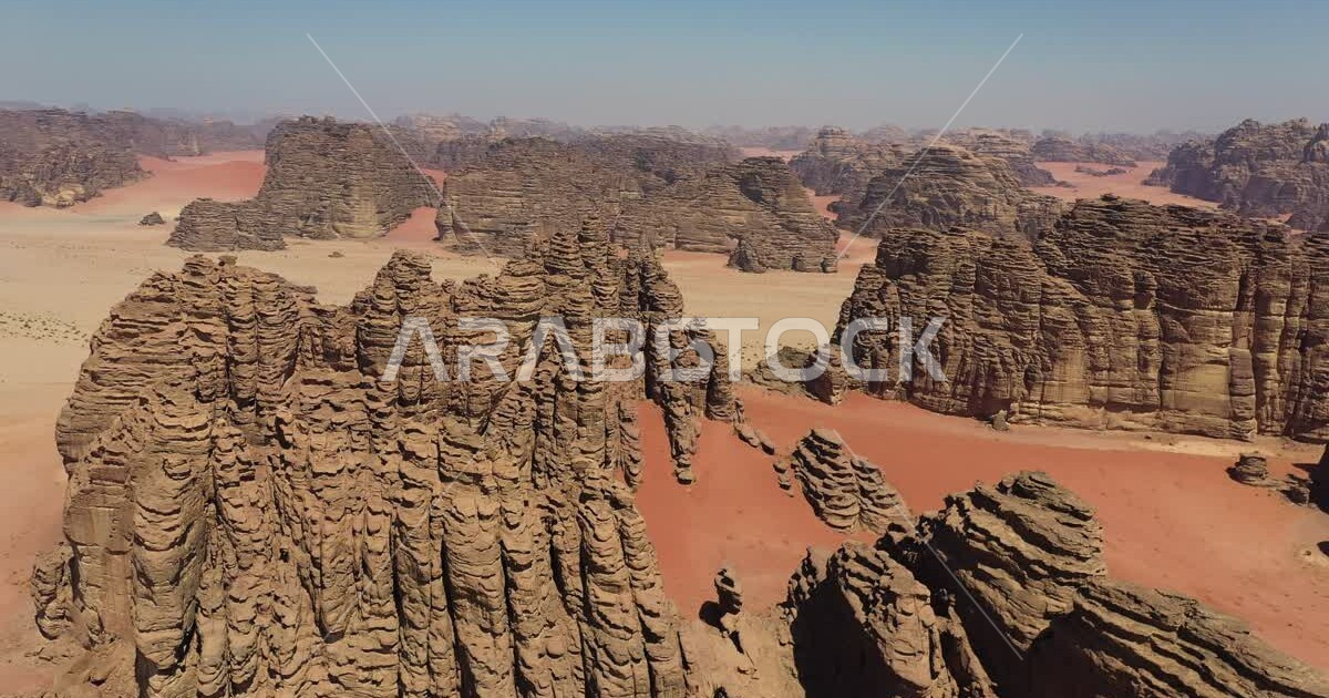 Drone photography of mountains with attractive rock formations in the ...