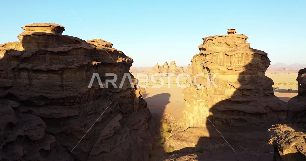 Drone photography of the tall mountains with attractive rock formations ...