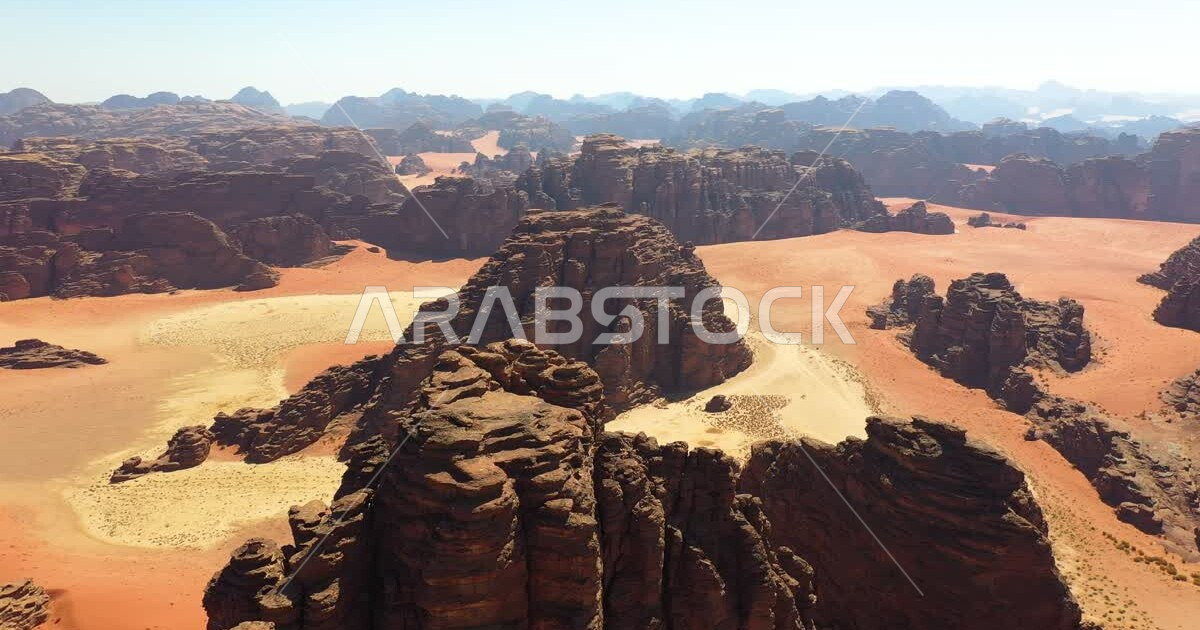 Drone photography of the towering mountains and rock formations in the ...