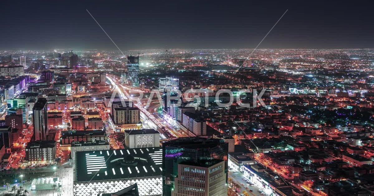 Top view of Ministry of Interior building and water tower in Riyadh ...