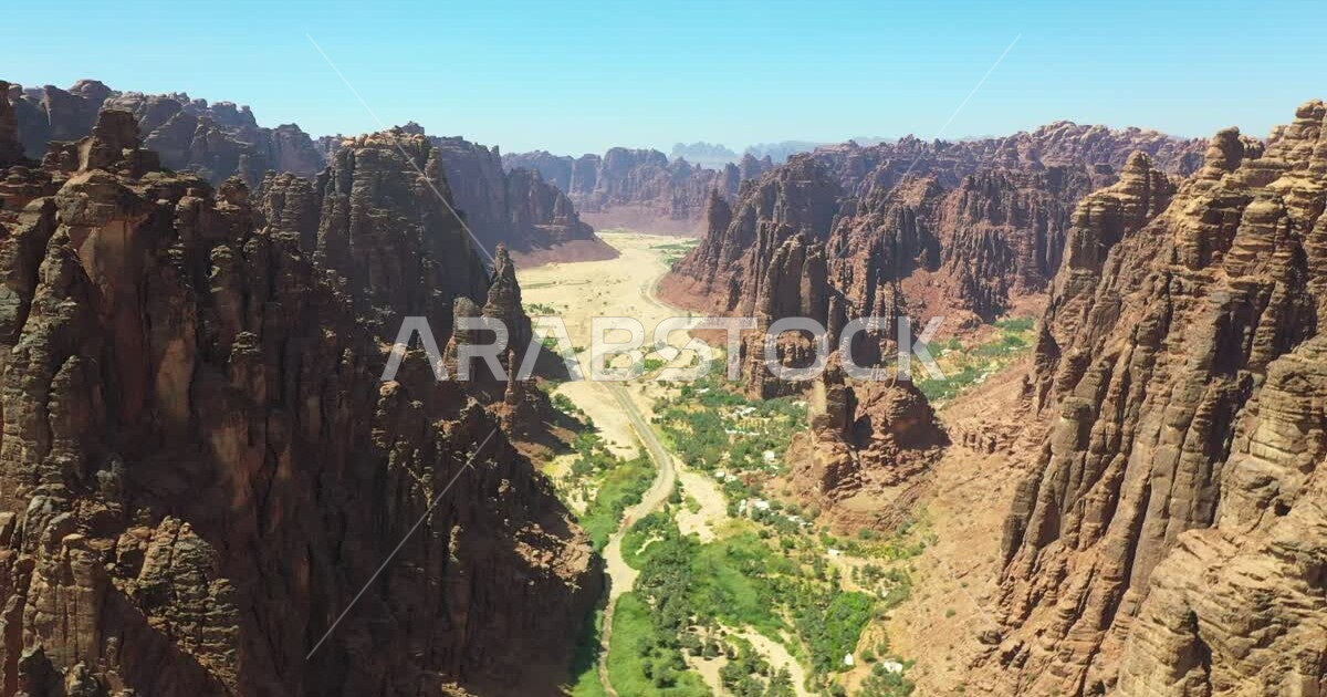 Drone photography from the top of the village of Al-Desah in the Tabuk ...