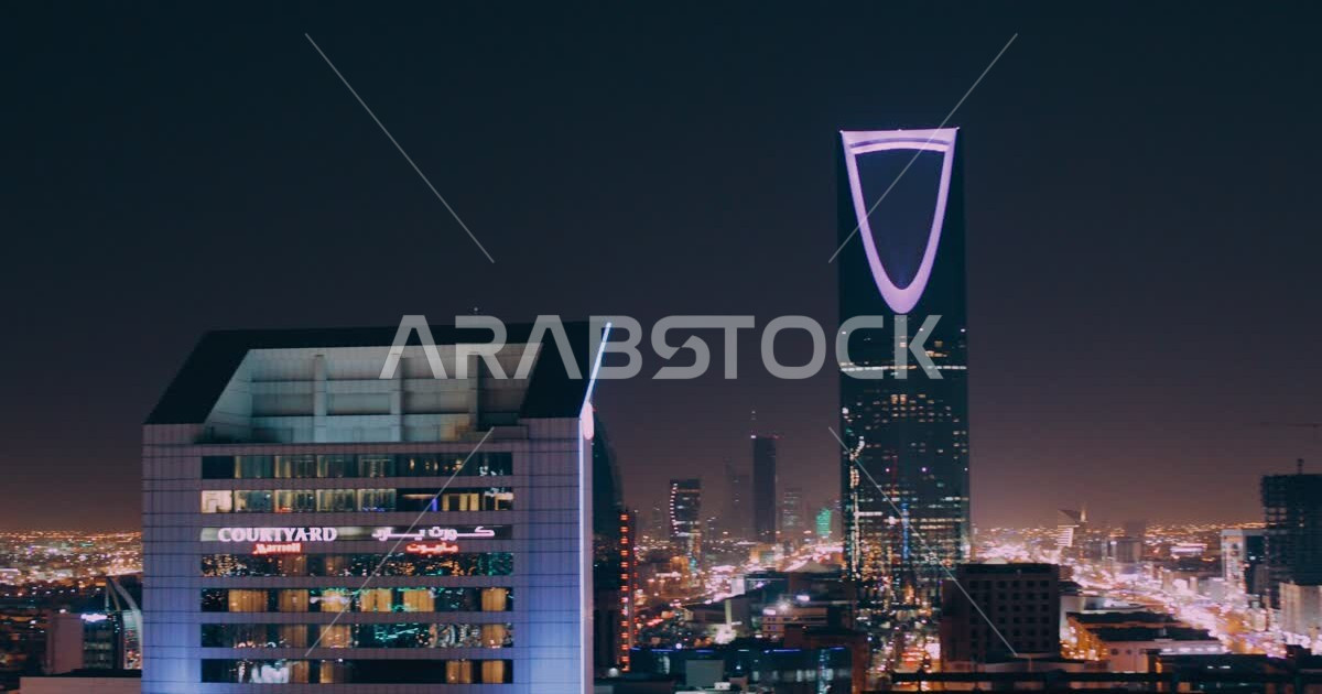 time lapse of the landmark of the Kingdom Tower, Olaya Street in Riyadh ...