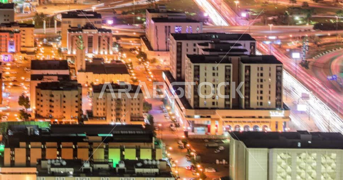 Top view of Ministry of Interior building and water tower in Riyadh ...