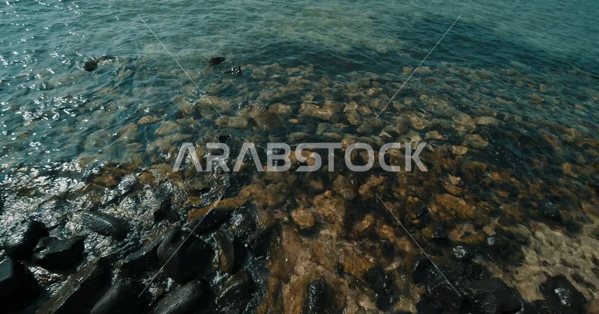 A view of the waves moving in the Red Sea in the city of Jeddah in the ...