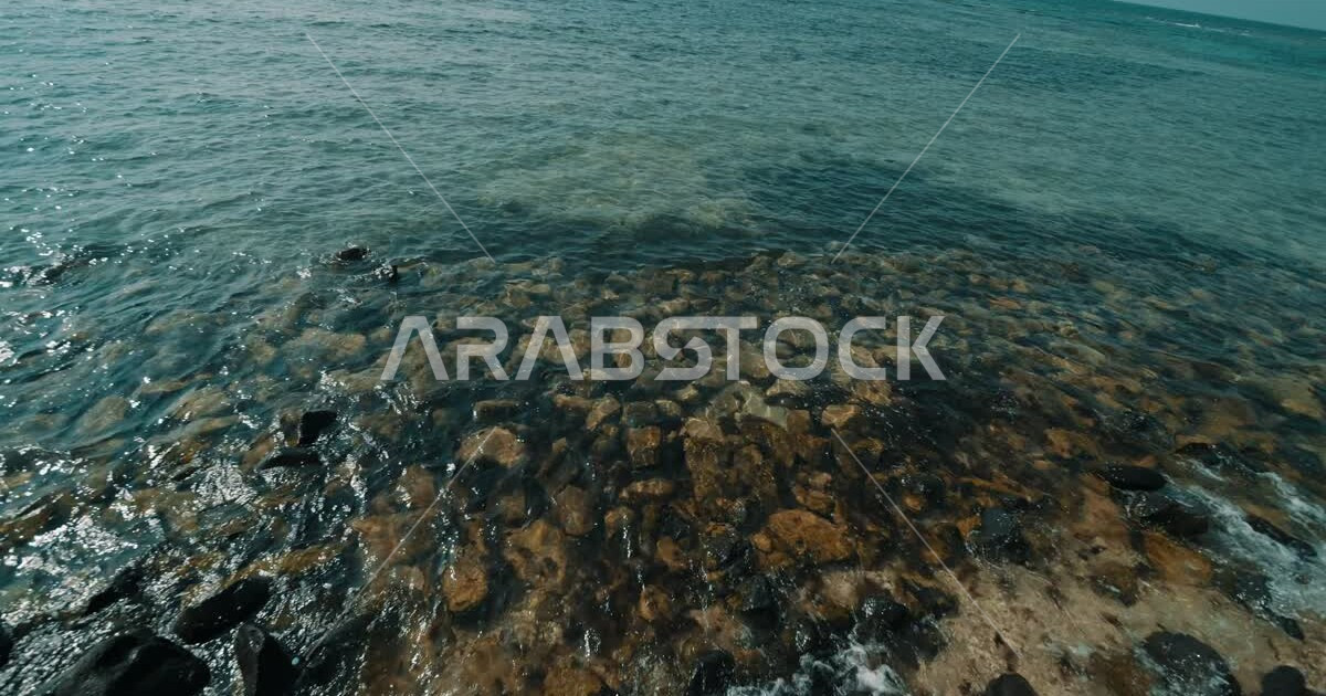 A view of the waves moving in the Red Sea in the city of Jeddah in the ...