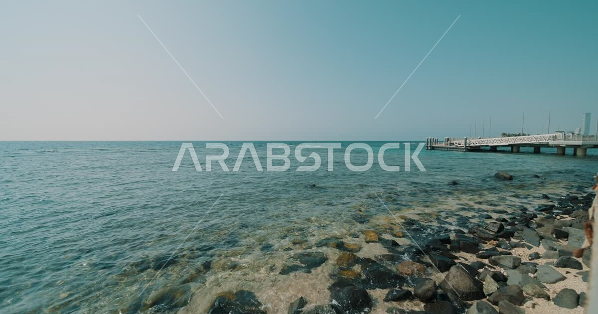 A view of the waves moving in the Red Sea in the city of Jeddah in the ...