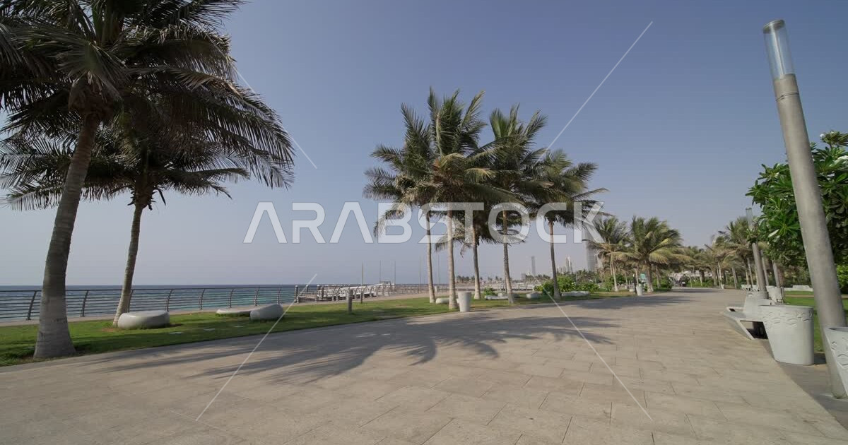 Jeddah Waterfront Walkway in the city of Jeddah in the Kingdom of Saudi ...