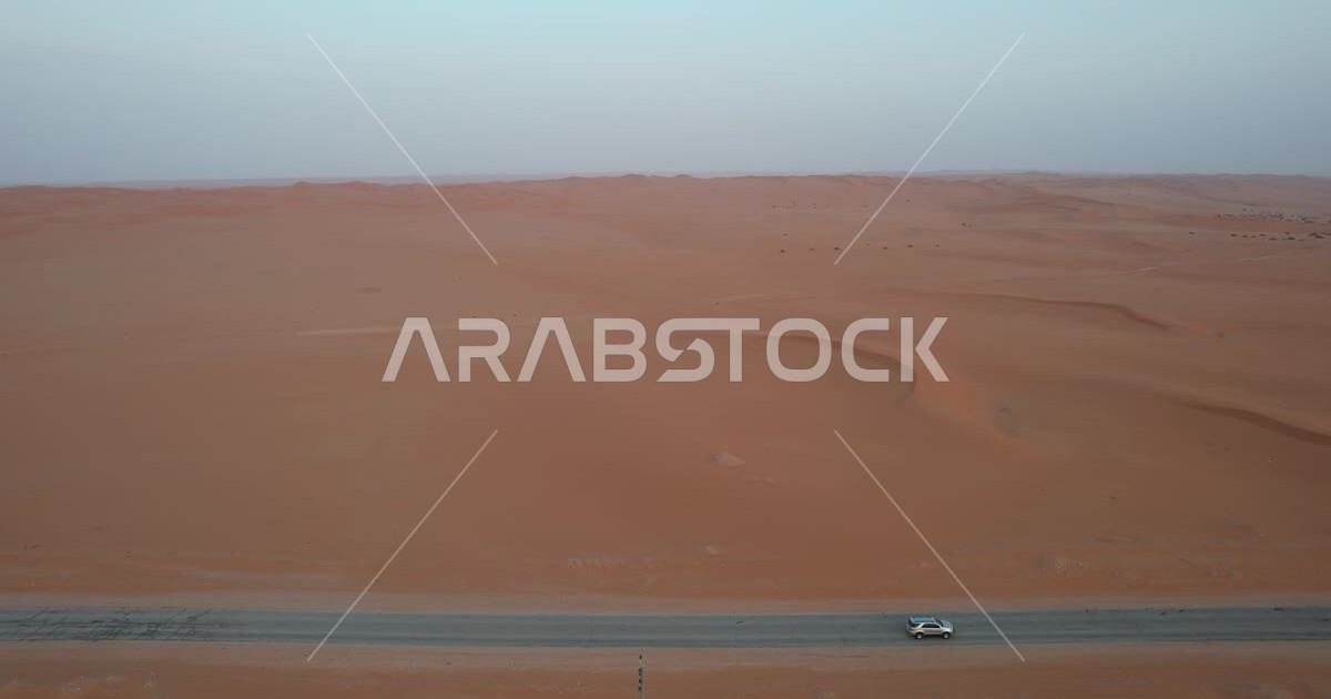Drone photography of the desert road in Saudi Arabia, tourism in Saudi ...