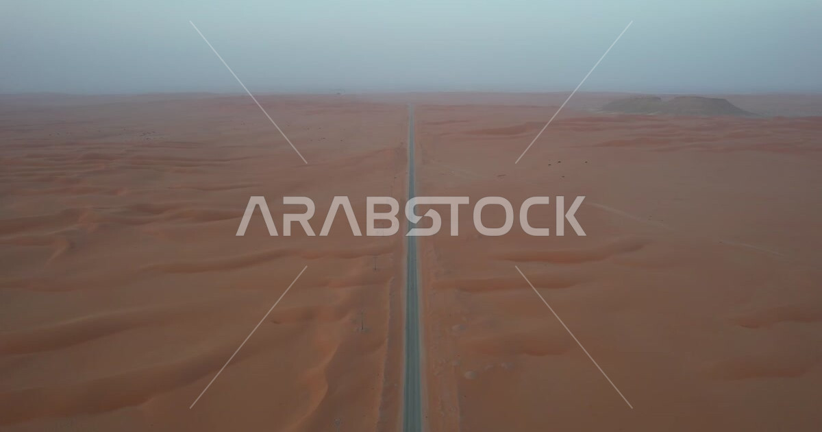Drone photography of the desert road in Saudi Arabia, tourism in Saudi ...