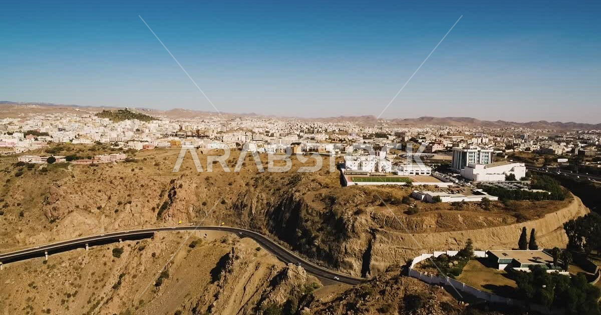Aerial snapshot of terrain and urban buildings in Abha, Saudi Arabia ...