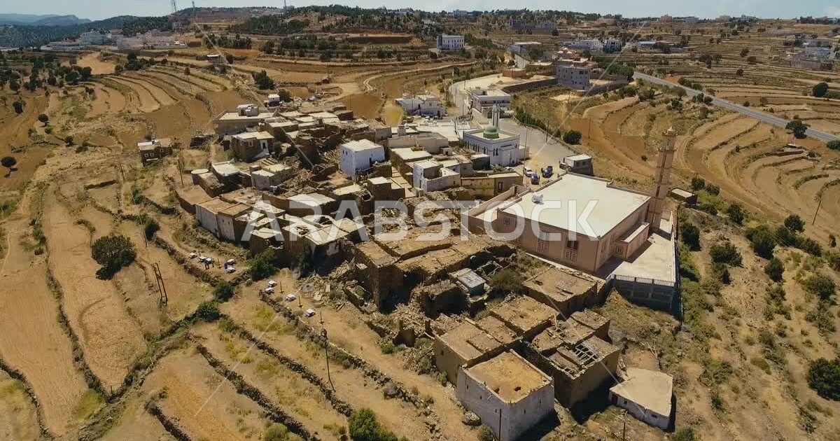Aerial snapshot of terrain and urban buildings in Abha, Saudi Arabia ...