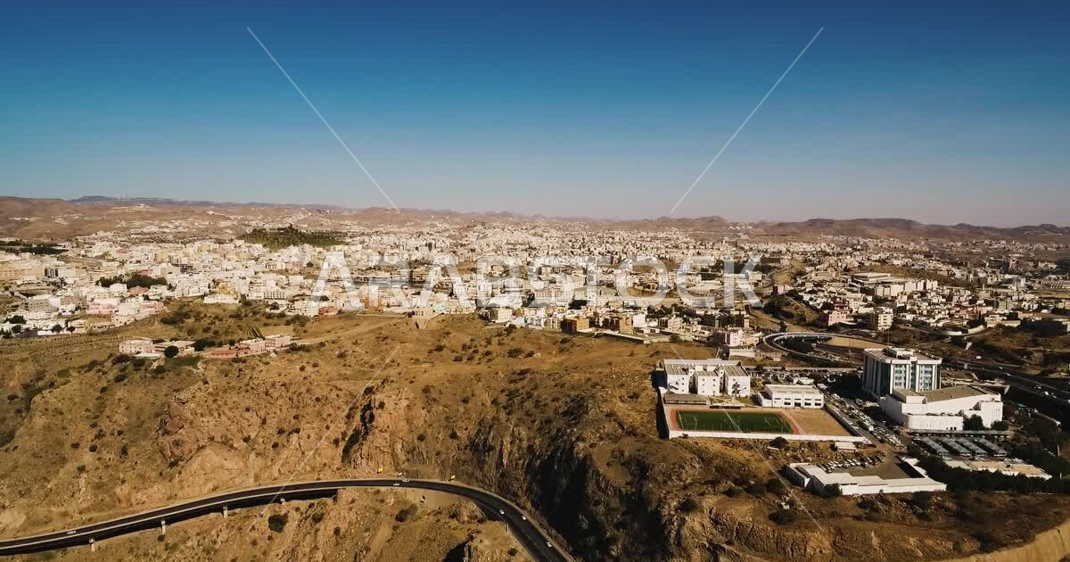 Aerial snapshot of terrain and urban buildings in Abha, Saudi Arabia ...