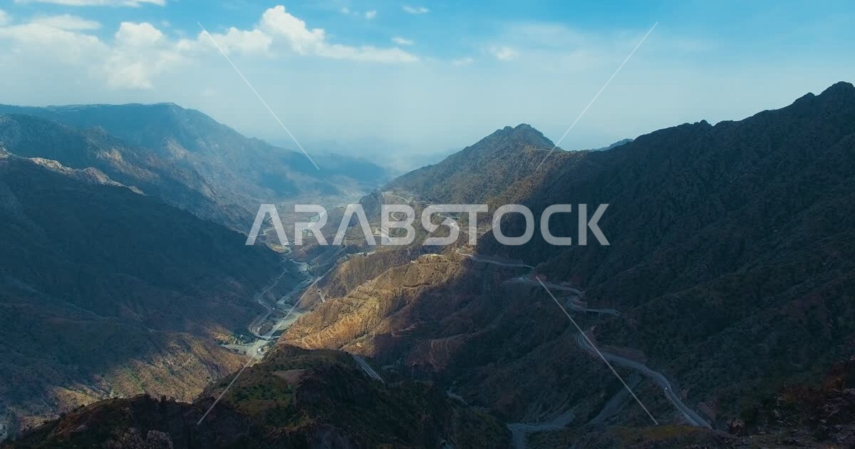 Aerial shot of Al-Baha city, nature and beauty in Al-Baha, mountains ...