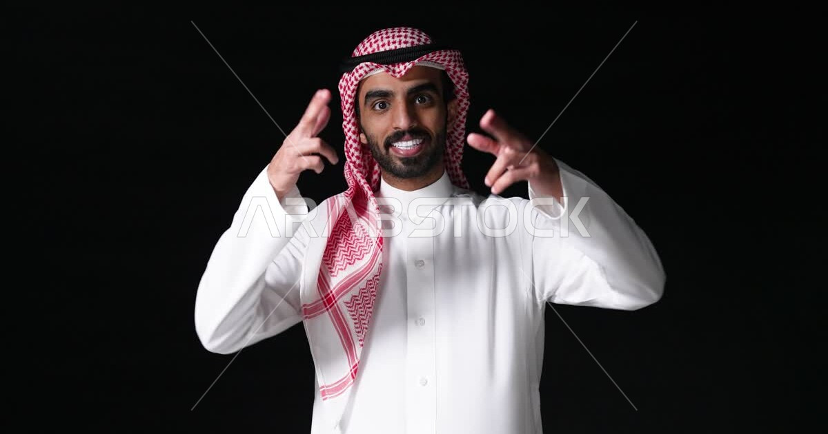 A Saudi Arabian Gulf man wearing a Saudi uniform, facial and hands ...