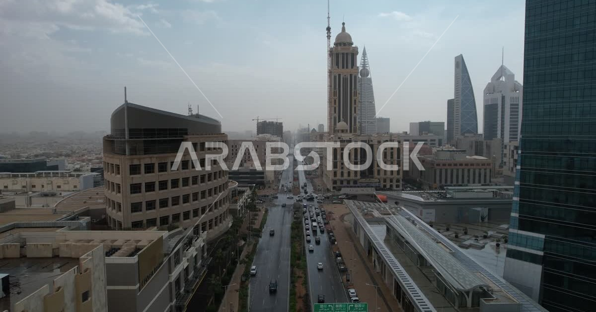 Drone photography of car traffic on the highway in Riyadh, Saudi Arabia ...