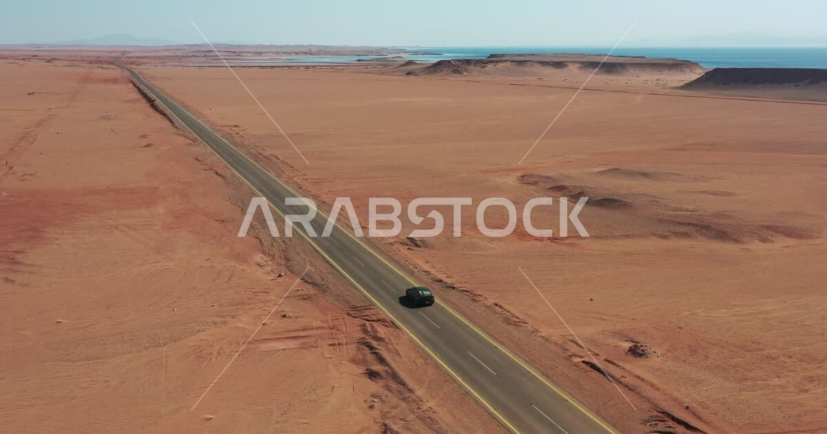Drone photography of the NEOM desert road in the city of Tabuk, Saudi ...