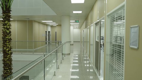 The interior design of university corridors, a classroom equipped with ...